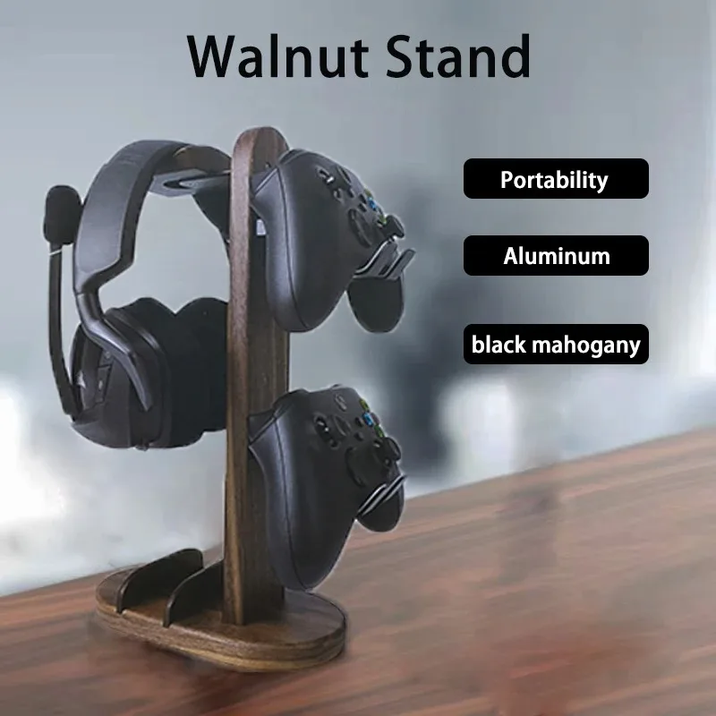 Hellodigi Walnut Wood Headset Stand Headphone Stand PS5 Controller Rack ...