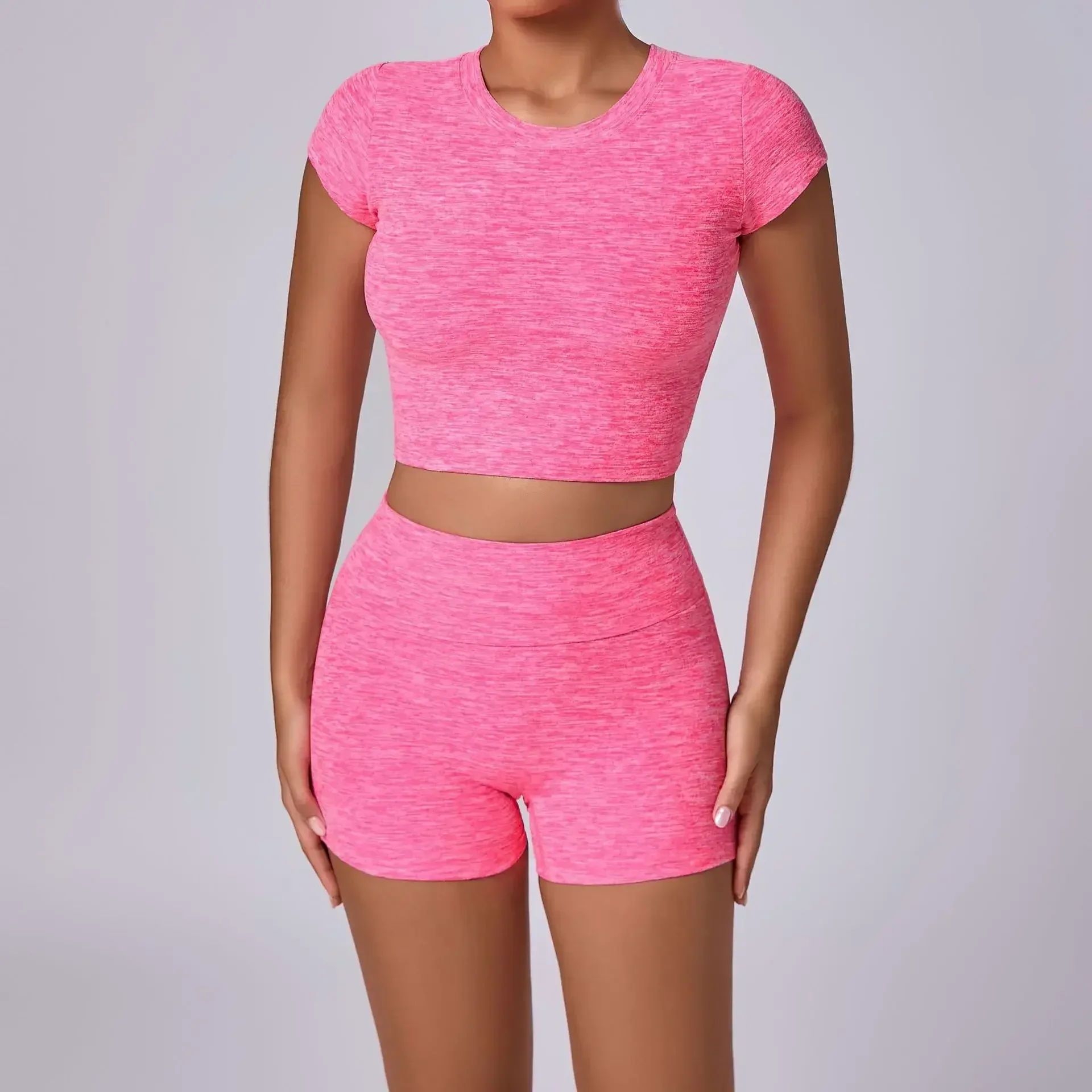 Seamless-Yoga-Sets-Sports-Fitness-High-Waist-Hip-lifting-Shorts-Short-Sleeved-Suits-Workout ...