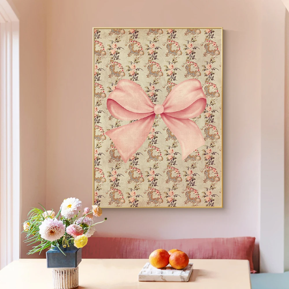 1PC-Pink-Cute-Bow-Prints-Posters-Wall-Art-Girls-Bedroom-Retro-Style ...