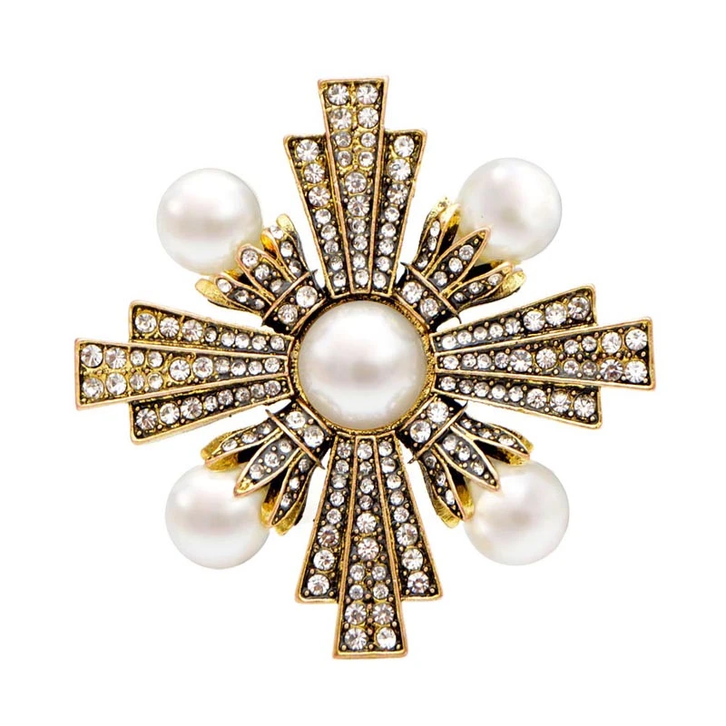 Cindy Xiang Vintage Gold Color Rhinestone And Pearl Cross Brooches For ...
