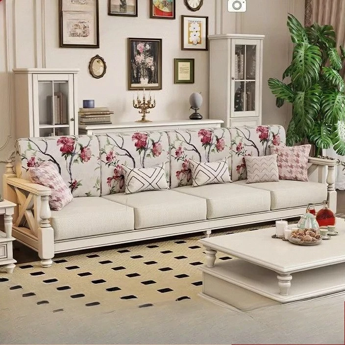 American solid wood sofa white living room furniture American rural ...