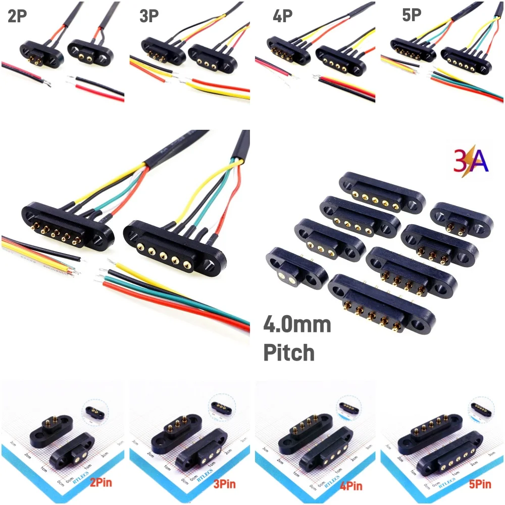 1/5/20 Pairs Pogo Pin Connector 4.0 MM Pitch 2 3 4 5 Pole Spring-Loaded ...