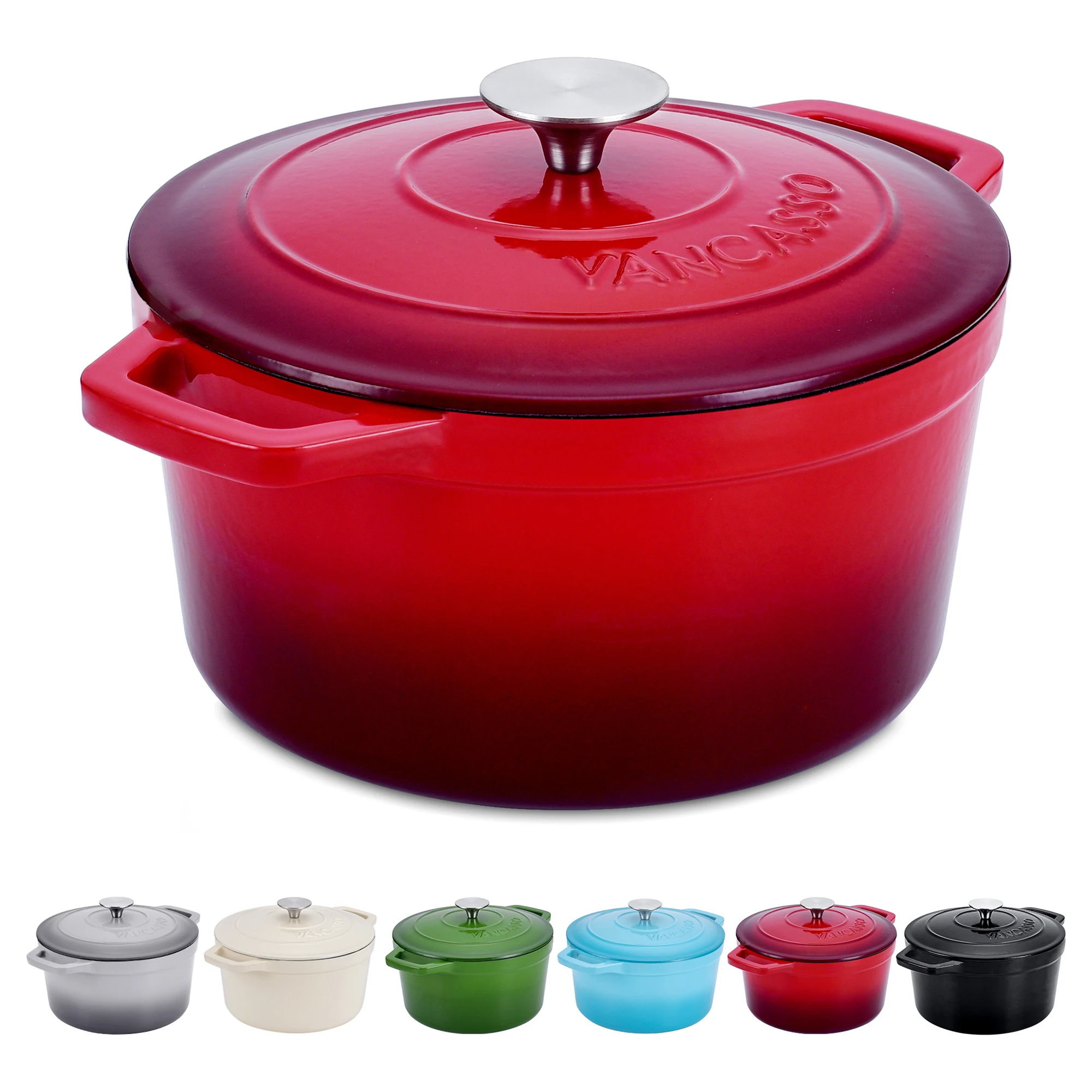 vancasso-Dutch-Oven-4L-Cast-Iron-Pot-with-Stainless-Steel-Knob-Lid ...