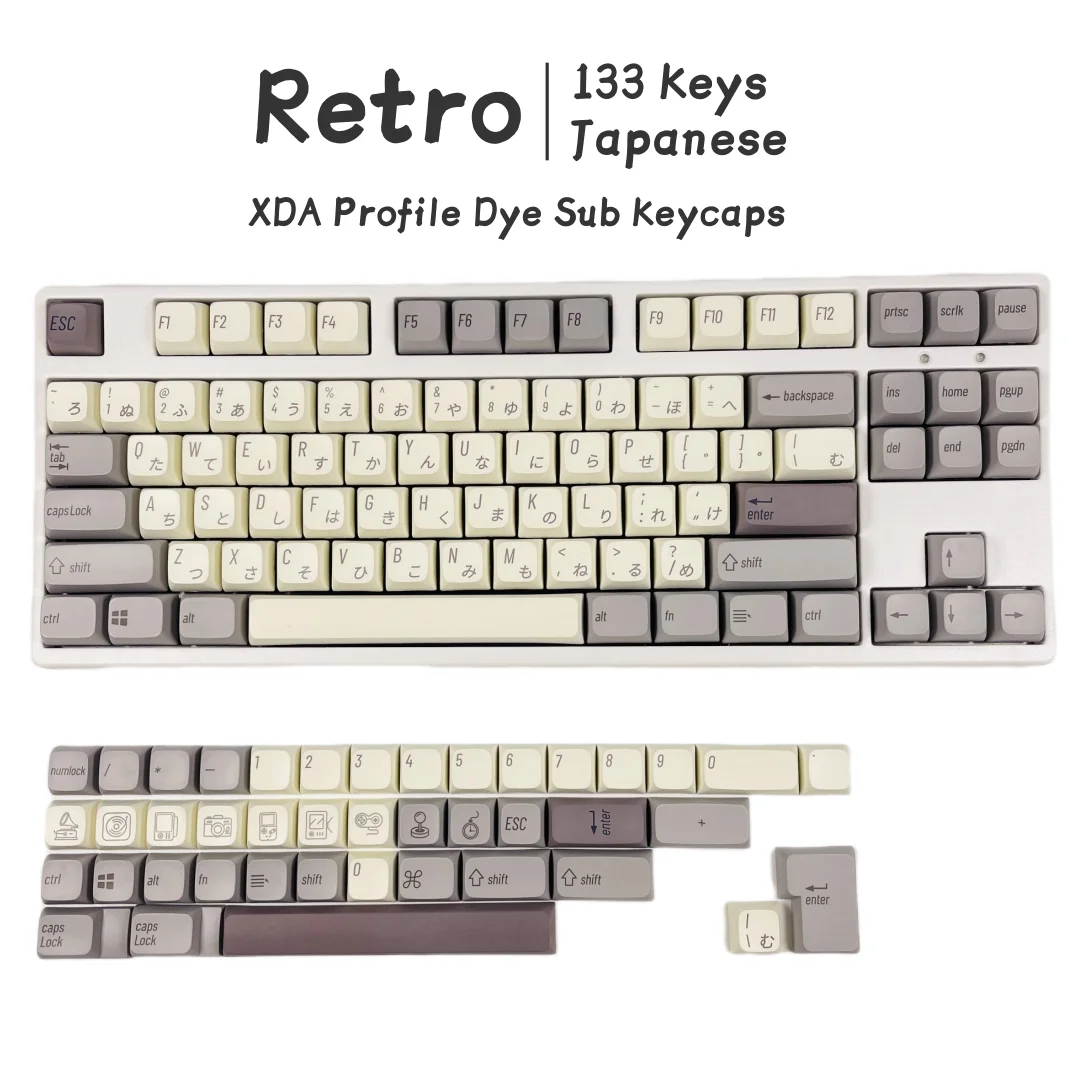 133 Keys Retro Japanese Keycaps PBT XDA Profile Dye Sub Minimalist ...