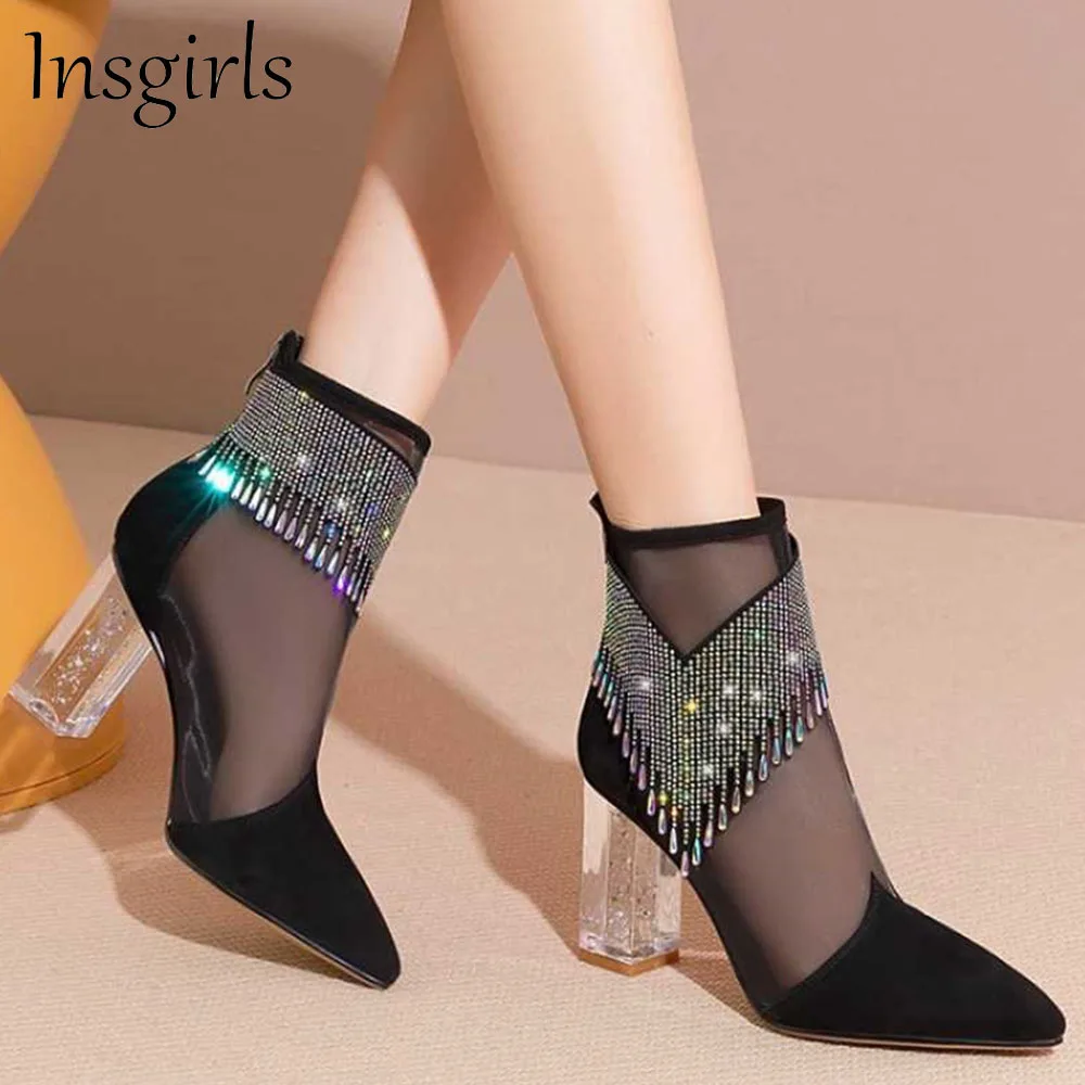 Botas con diamantes de imitación brillantes para mujer, zapatos de ...