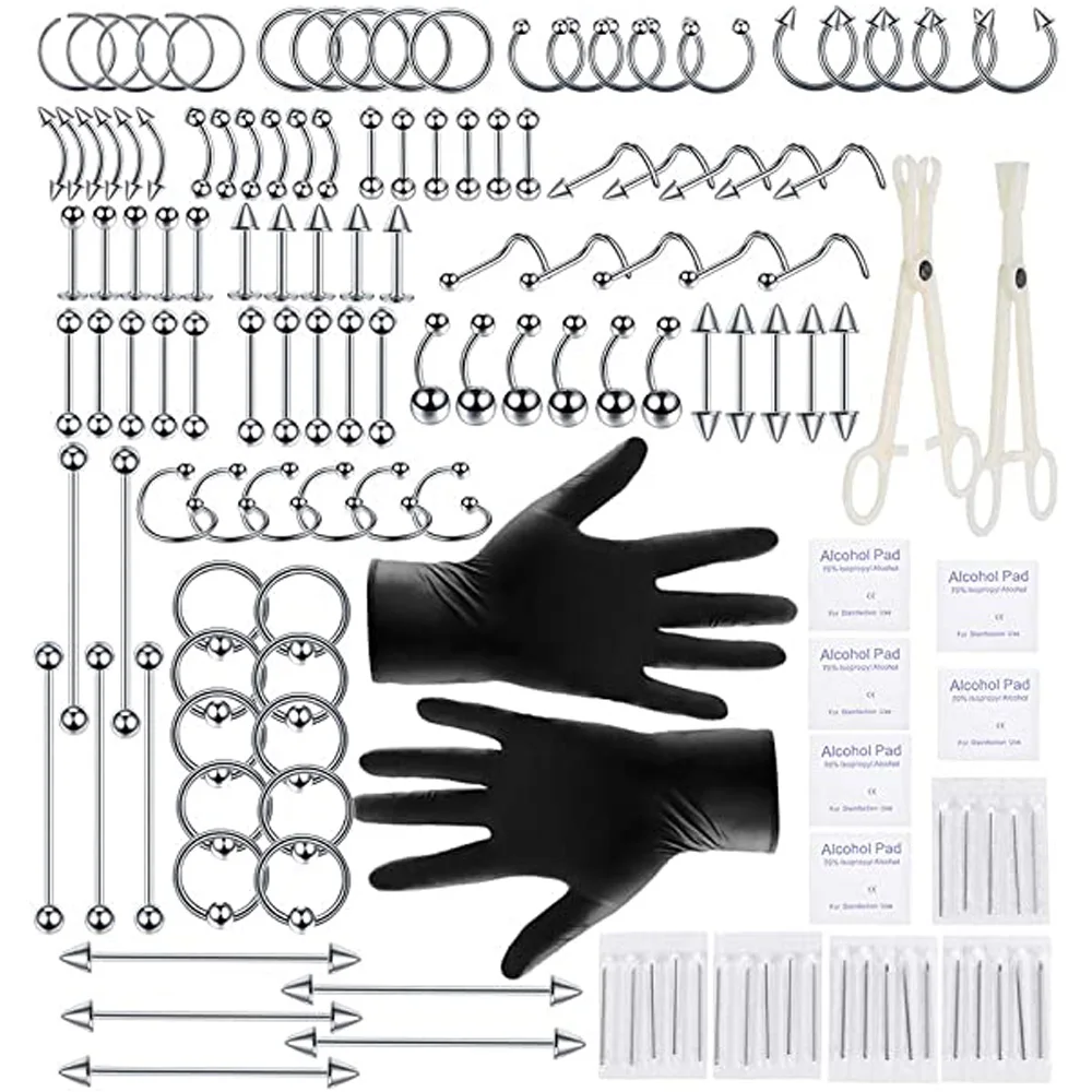 Stainless-Steel-Body-Piercing-Kit-Needles-Belly-Button-Rings-Tongue ...