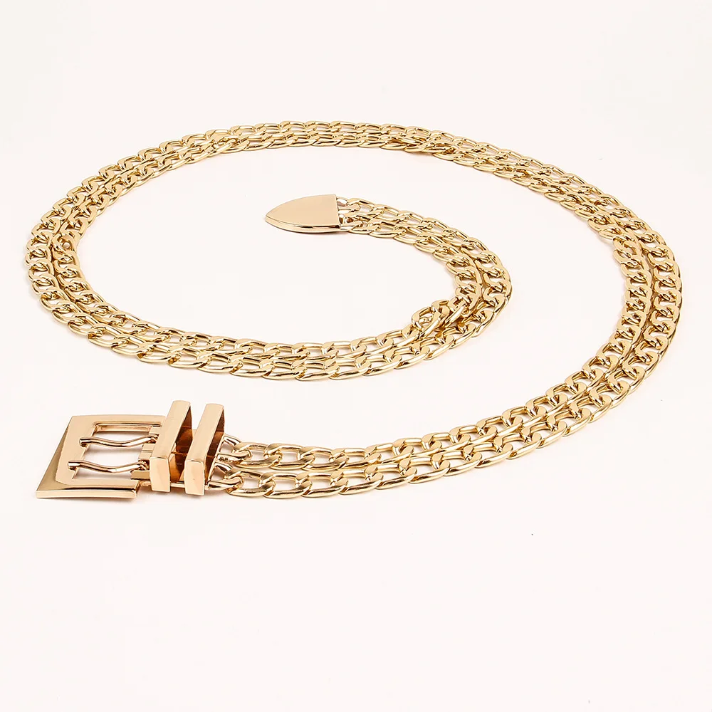 Luxury Metal Belt Women Double Row Pin Buckle Double Metal Chain Belts ...