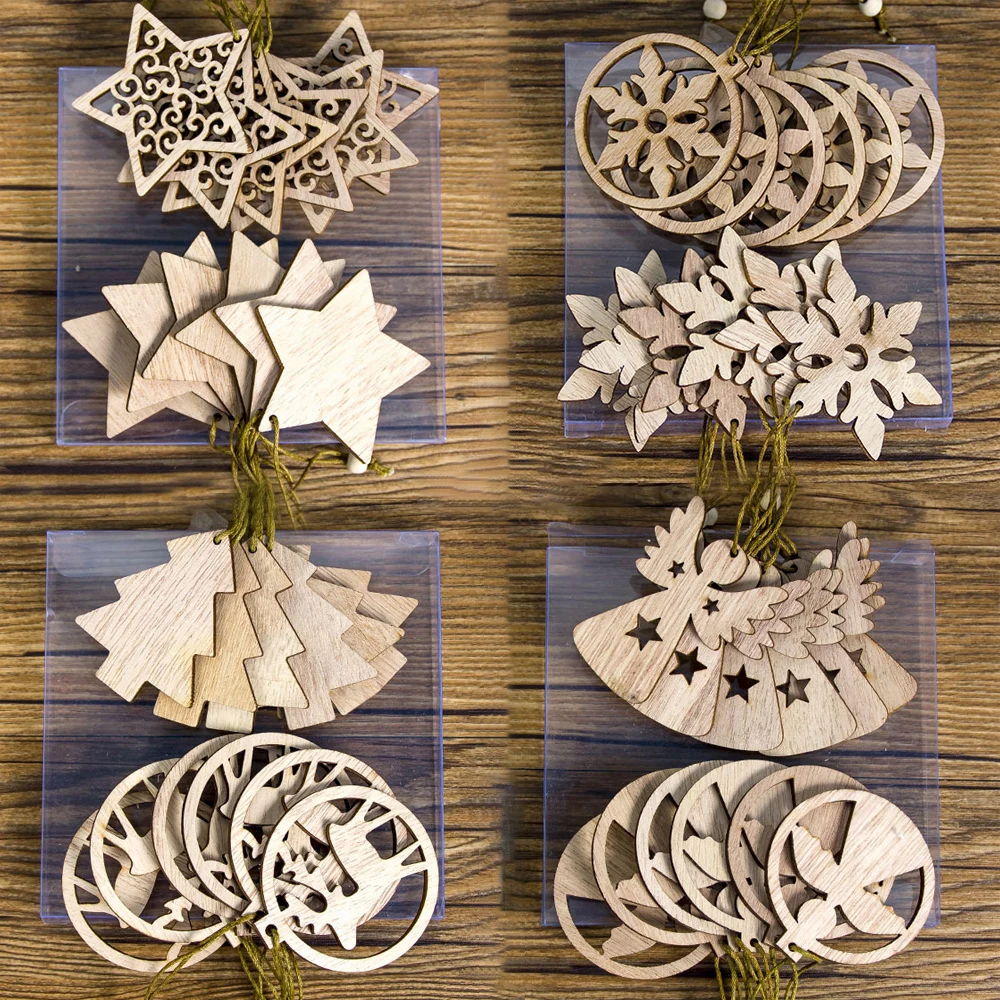 12PCS-Christmas-Wooden-Pendants-No-Box-Hallow-Star-Angel-Tree-Ornaments ...