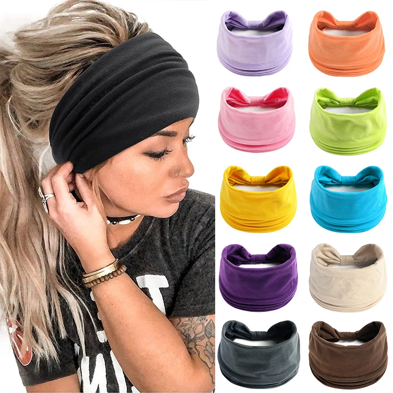 Solid-Color-Knot-Wide-Headband-Headwrap-Turban-Yoga-Running-Bandana ...