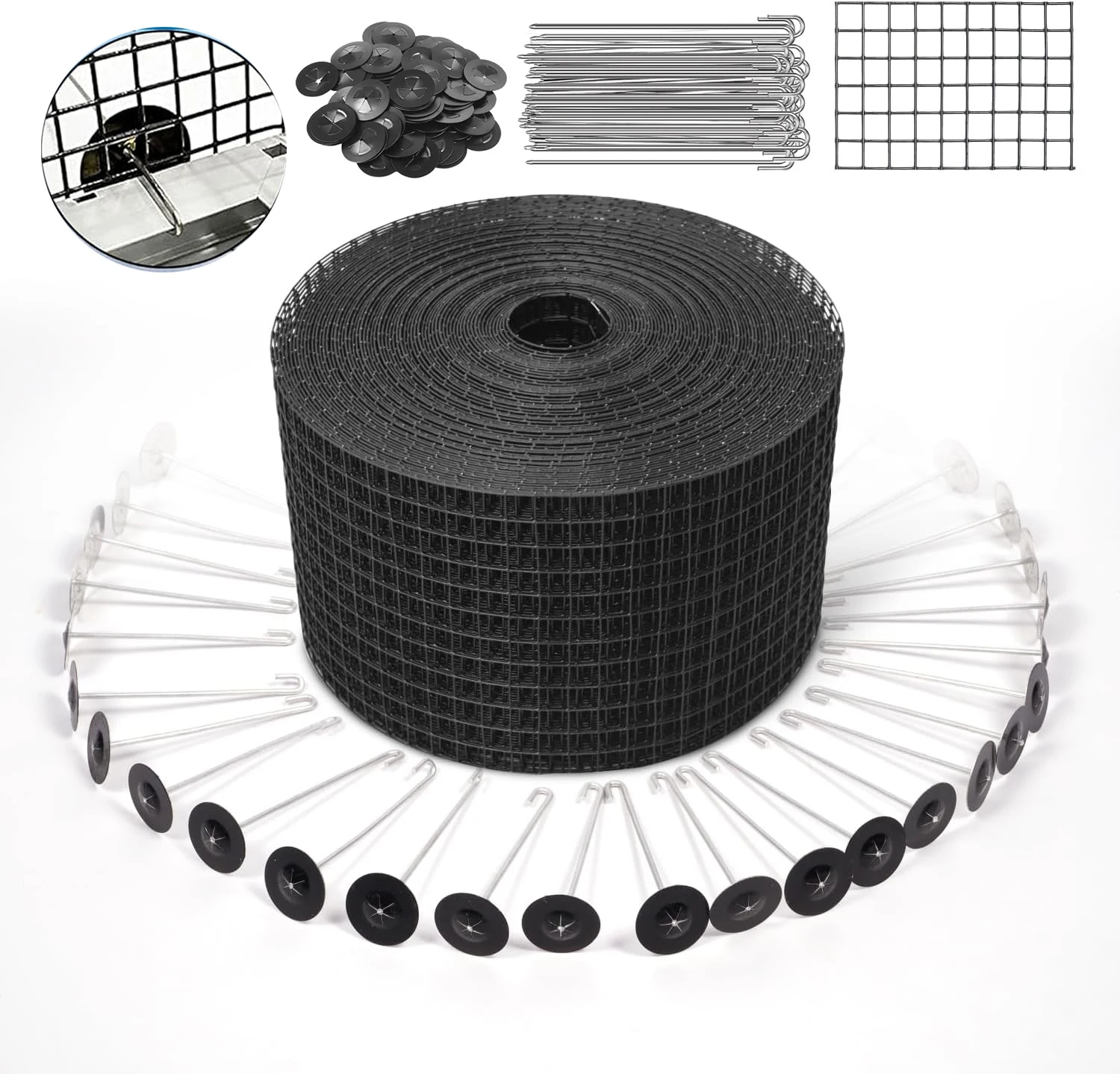 Critter-Guard-100sets-Clip-6in-x-100ft-Wire-Mesh-Galvanized-Black-PVC ...