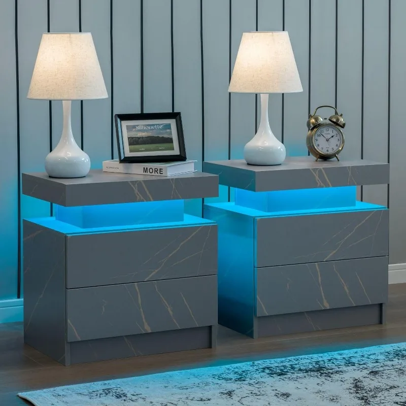 Nightstand-Set-of-2-LED-Nightstand-with-2-Drawers-Bedside-Table-with ...