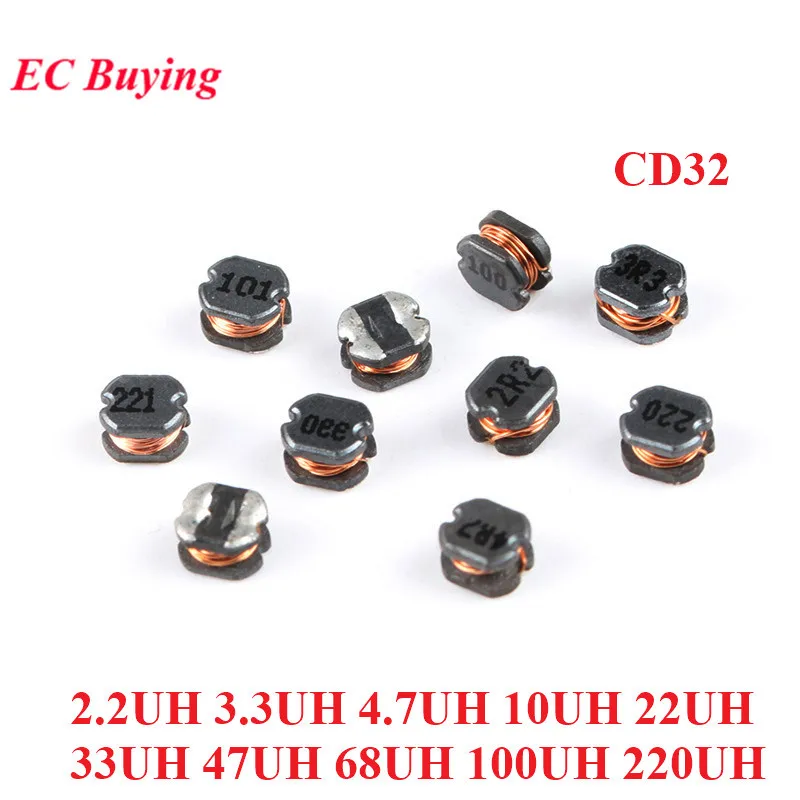 50pcs Cd32 Smd Power Inductor 2.2 3.3 4.7 10 22 47 68 100 220uh Wire ...