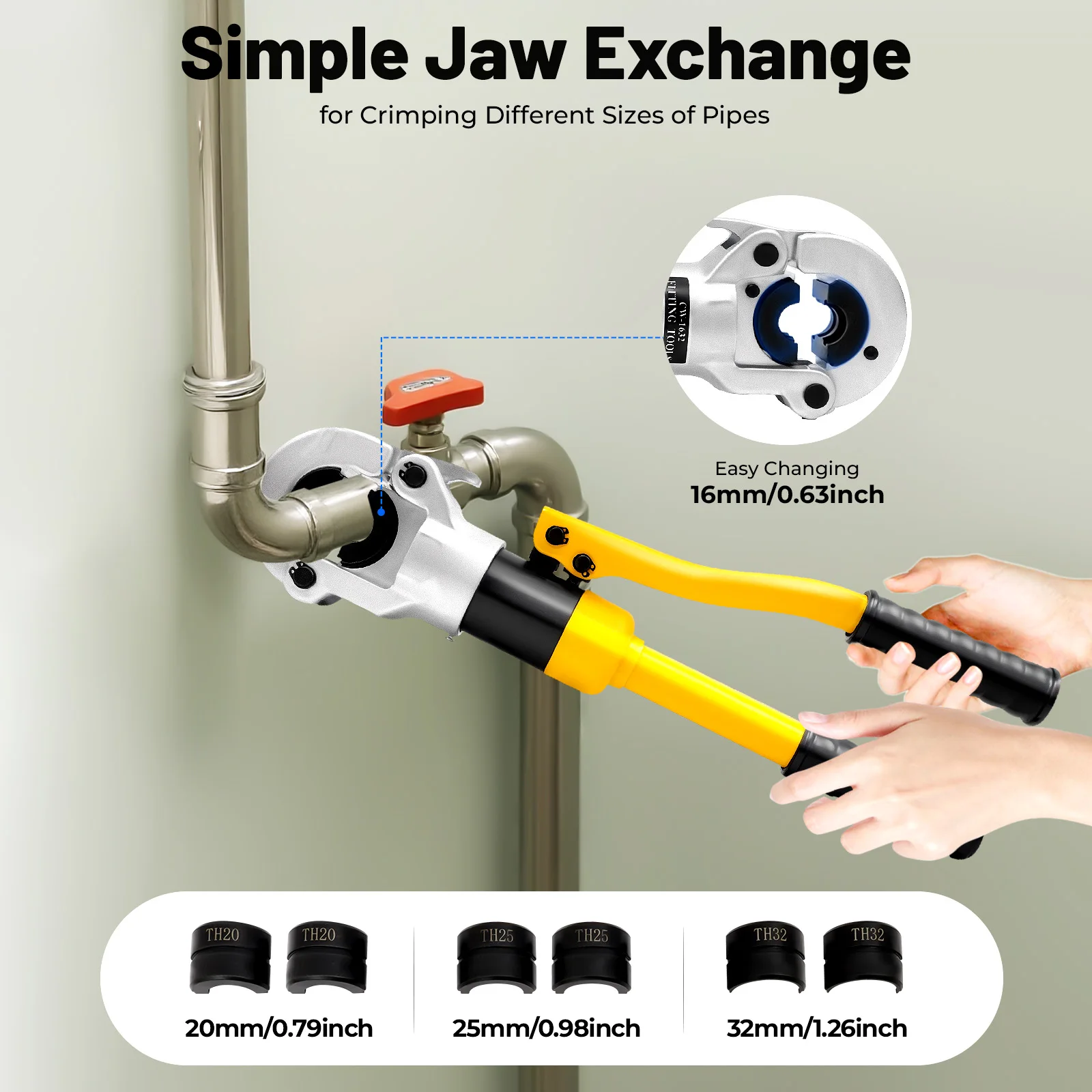 8T Hydraulic Pipe Tube Crimping Pliers Multilayer Jaws 16, 20, 25, 32 ...