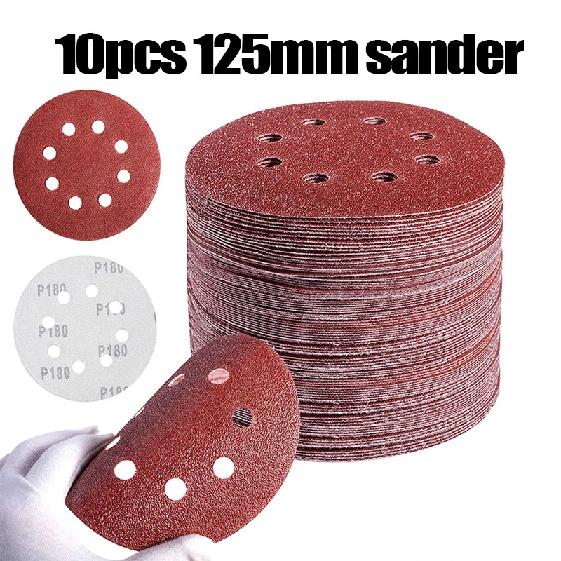 10PCS 5 Inch 8 Hole Sanding Discs Hook and Loop Adhesive Sandpaper ...