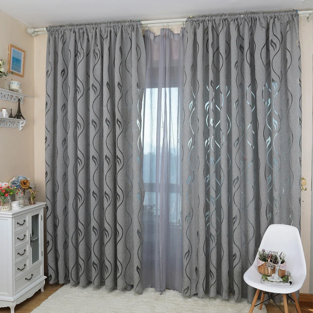 Grey Jacquard Curtains for Living Room Hollow Out Foam Gauze Fabric ...