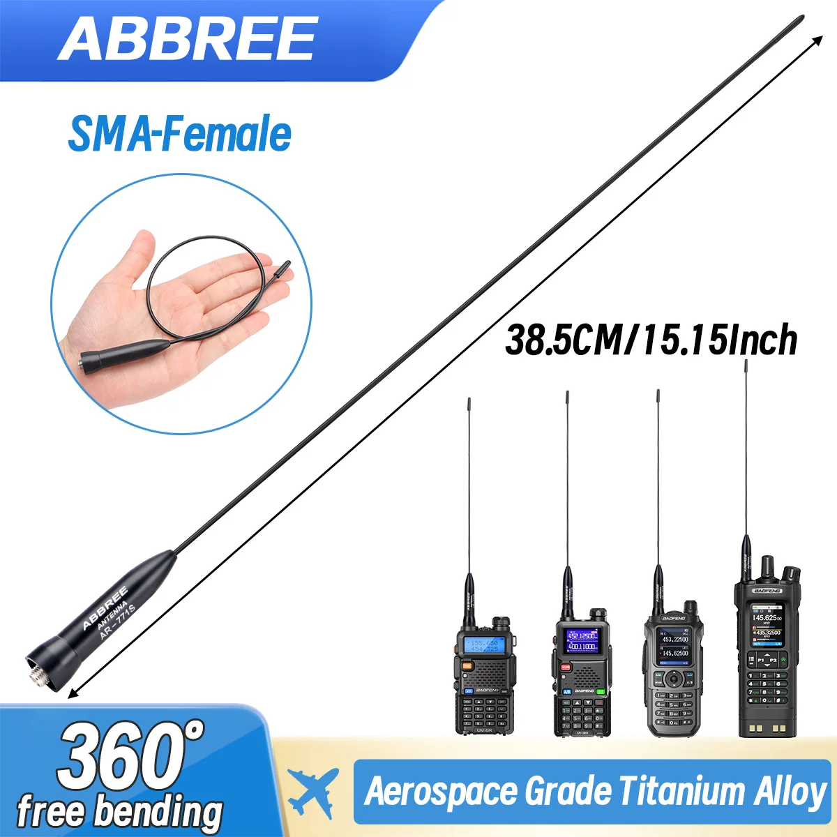 ABBREE AR-771S Aviation+Titanium Material Dual Band Antenna SMA-Female ...