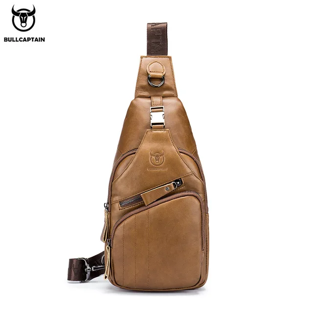 BULLCAPTAIN Bag Genuine Leather Chest Bag Men's Fashion Style Casual ...