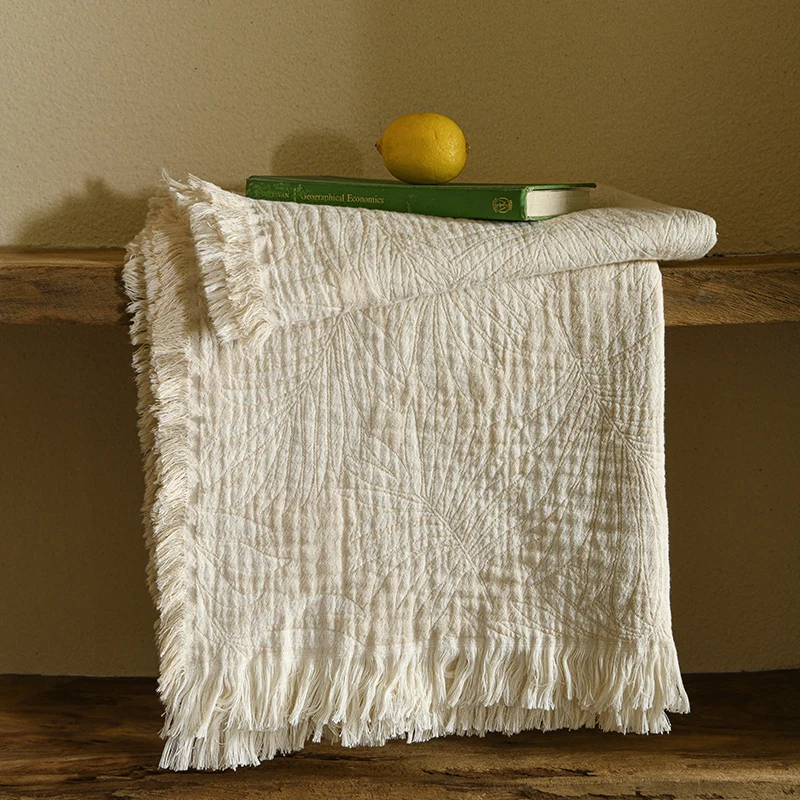 Pure Cotton Blanket Muslin Gauze Jacquard Weave Retro Tassel Throw ...