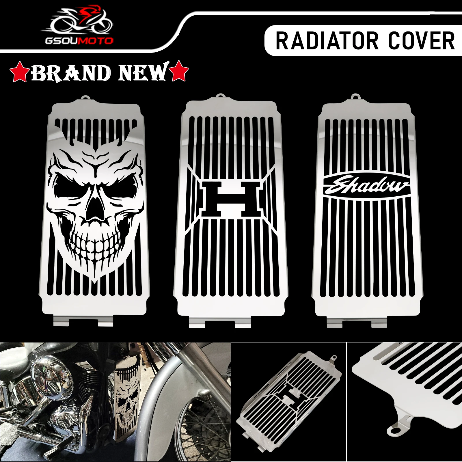 Motorcycle-Stainless-Steel-Skull-Radiator-Cover-Grill-Protector-For ...
