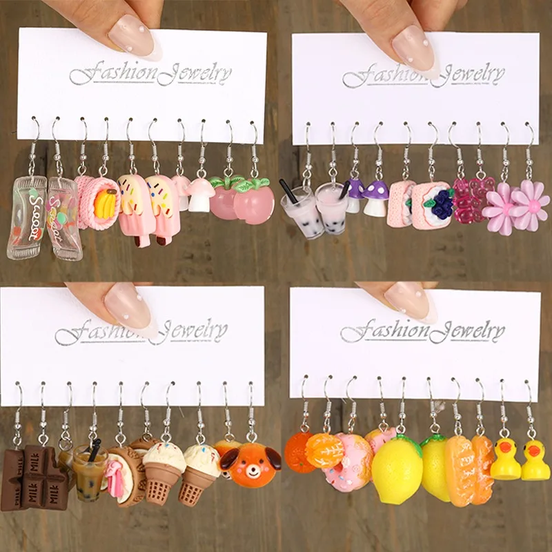 10pcs-Set-Cartoon-Colorful-Fruit-Foods-Earrings-For-Women-Cute ...