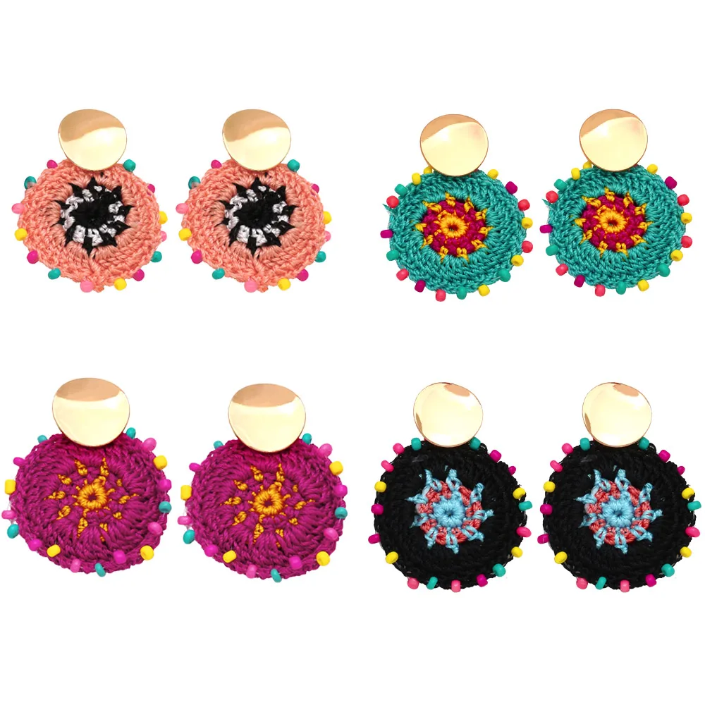 Flola feito à mão tecido flor brincos para mulher multicolorido ...