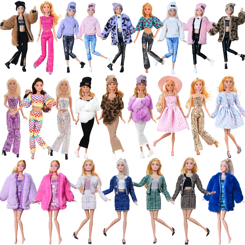 1-Set-Doll-Clothes-For-Barbie-Plush-Coat-Jacket-Dress-Hats-Sweater ...