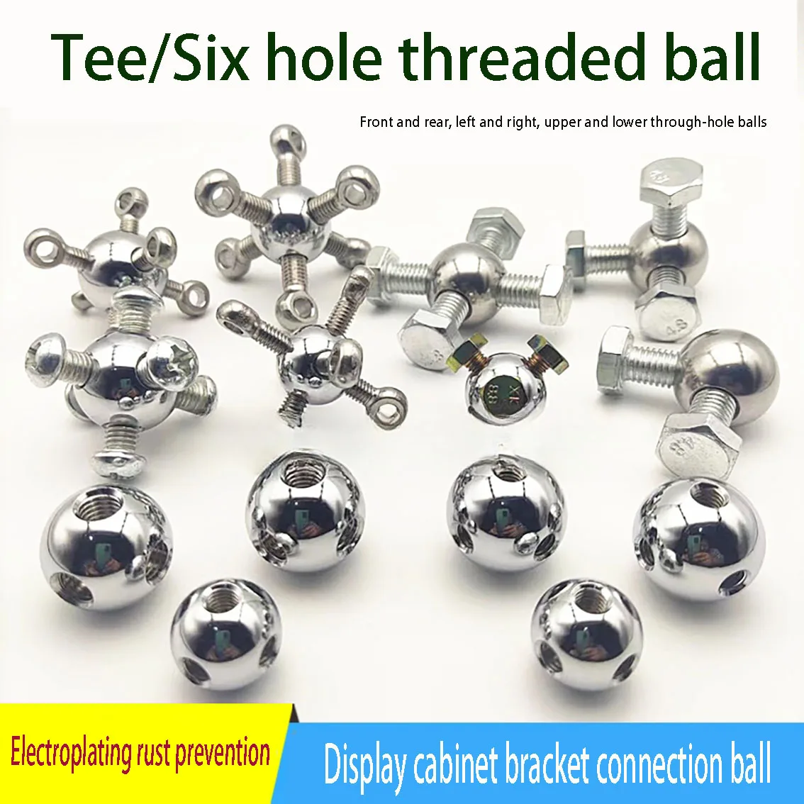 1PCS-Three-Way-Six-Hole-Threaded-Ball-20-25mm-M6-M8-Stainless-Steel ...