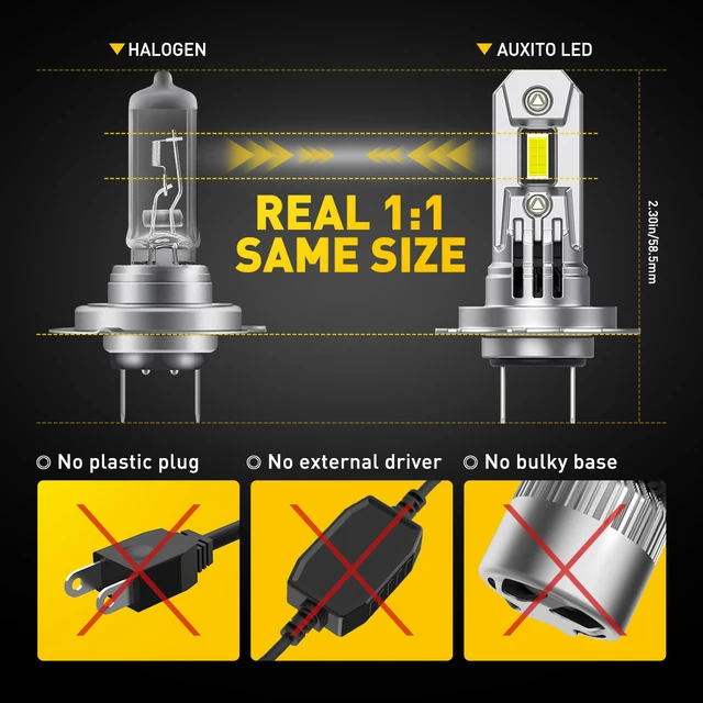 Auxito H7 LED Headlight Bulbs - Super Bright 6500K White, CANBUS Error ...