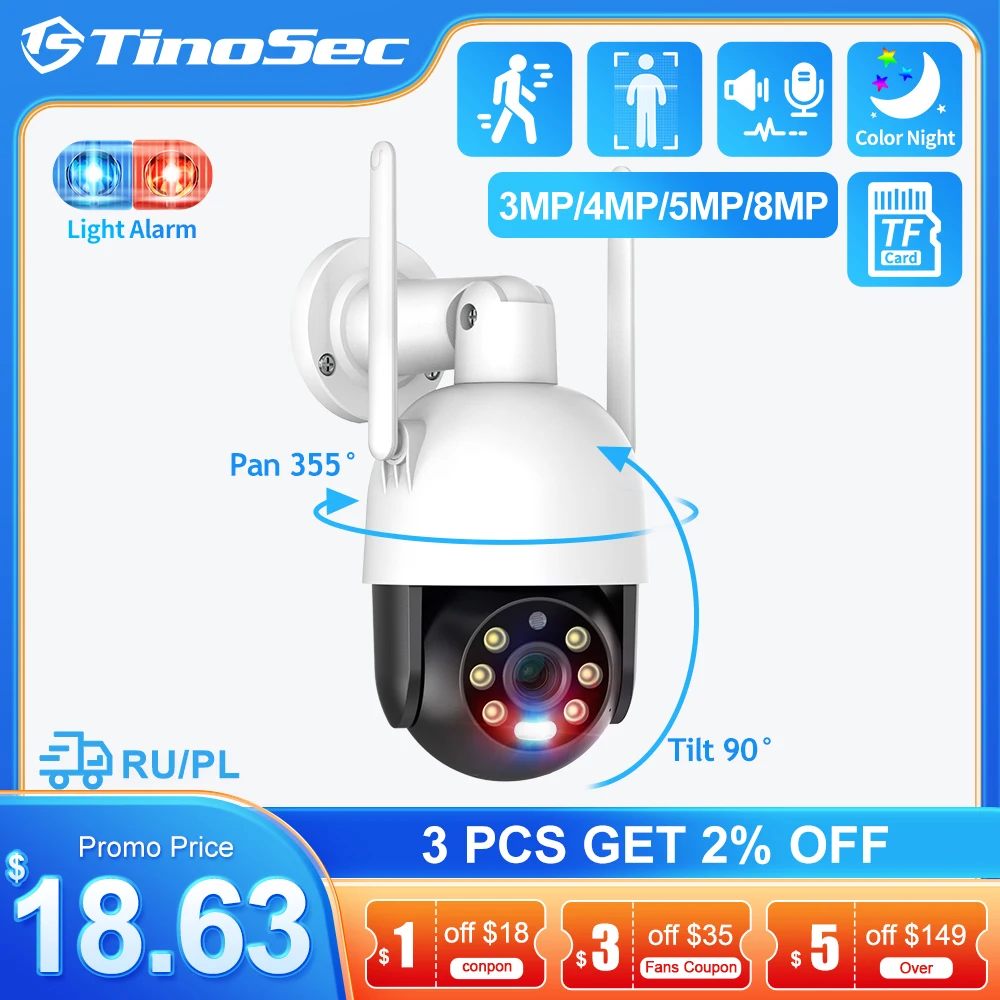 TinoSec 3MP 5MP Wireless IP Security Camera PTZ Camera Night Vision Two ...