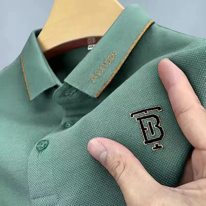 Summer-trend-men-s-short-sleeve-T-shirt-embroidered-lapel-bead-ground ...