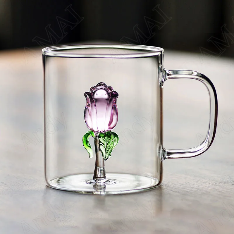 Modern Glass Cup Creative Rose Relief Decorative Home Living Room Water ...