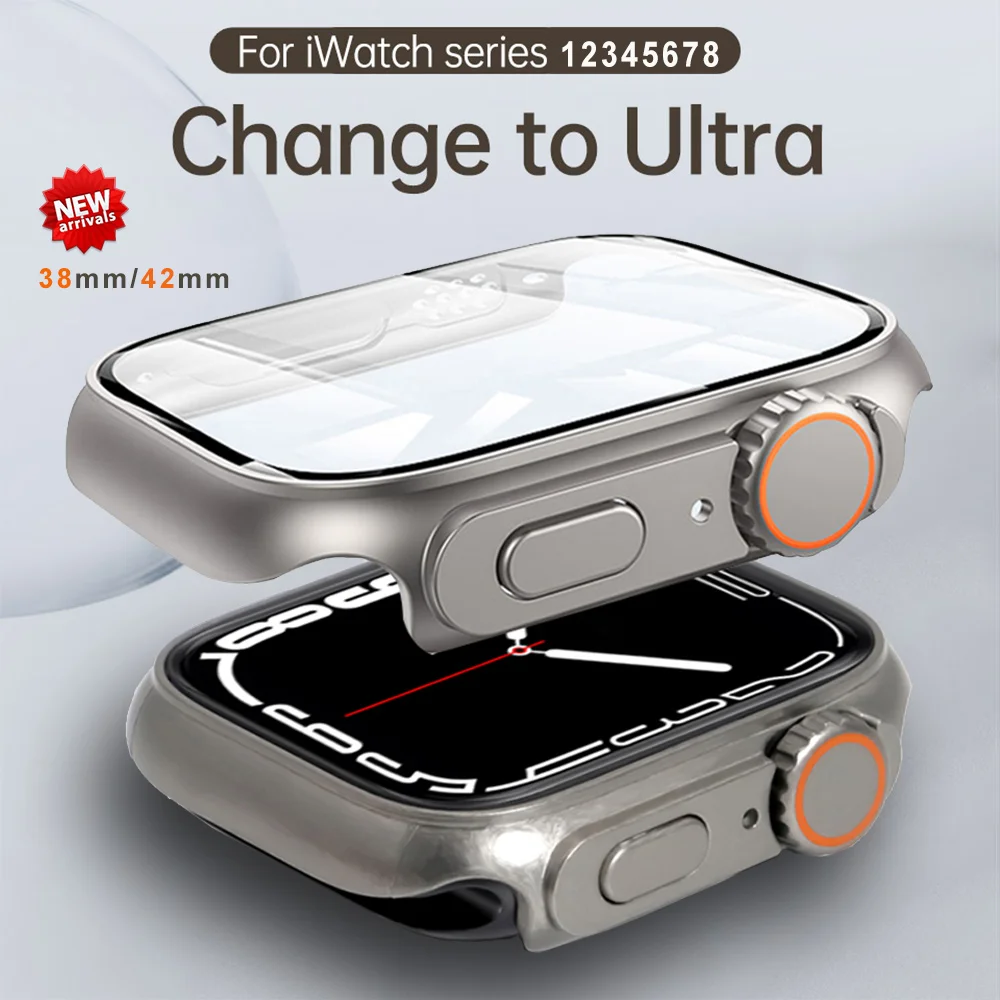 Change-to-Ultra-For-Apple-Watch-Case-Tempered-Glass-Cover-8-7-6-5-4 ...