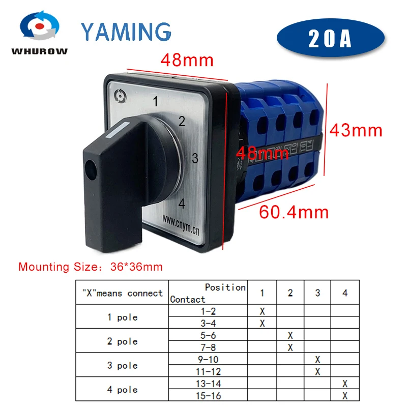 20A Cam Switch YMW26 LW26-20YS2/4 Electric Dual Power Control Switch ...