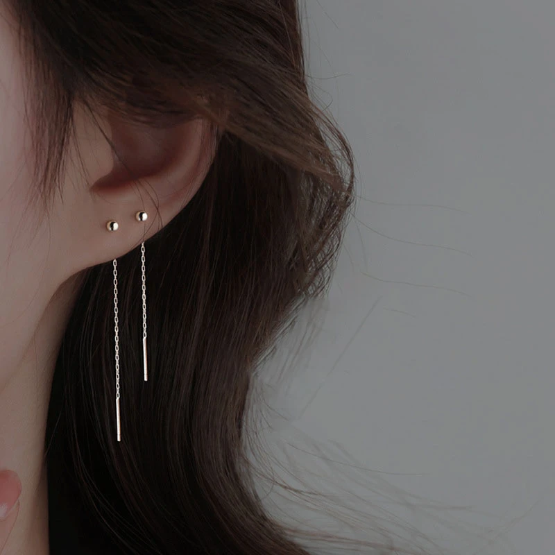 Long Tassel Earrings Stainless Steel | Stainless Steel Ear Line Earring ...