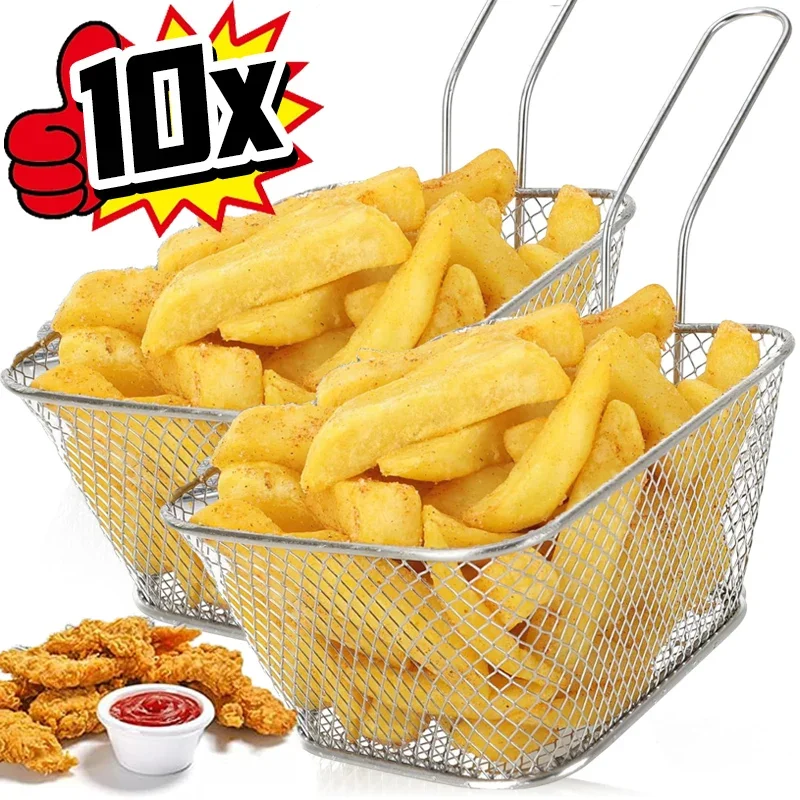 Mini Square Fry Basket Metal French Fries Chips Holder with Handle Desk ...
