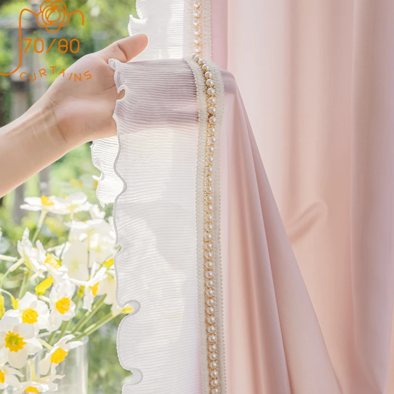 Customized-Princess-Pink-Pearl-Lace-Window-Screen-Curtains-for-Living ...