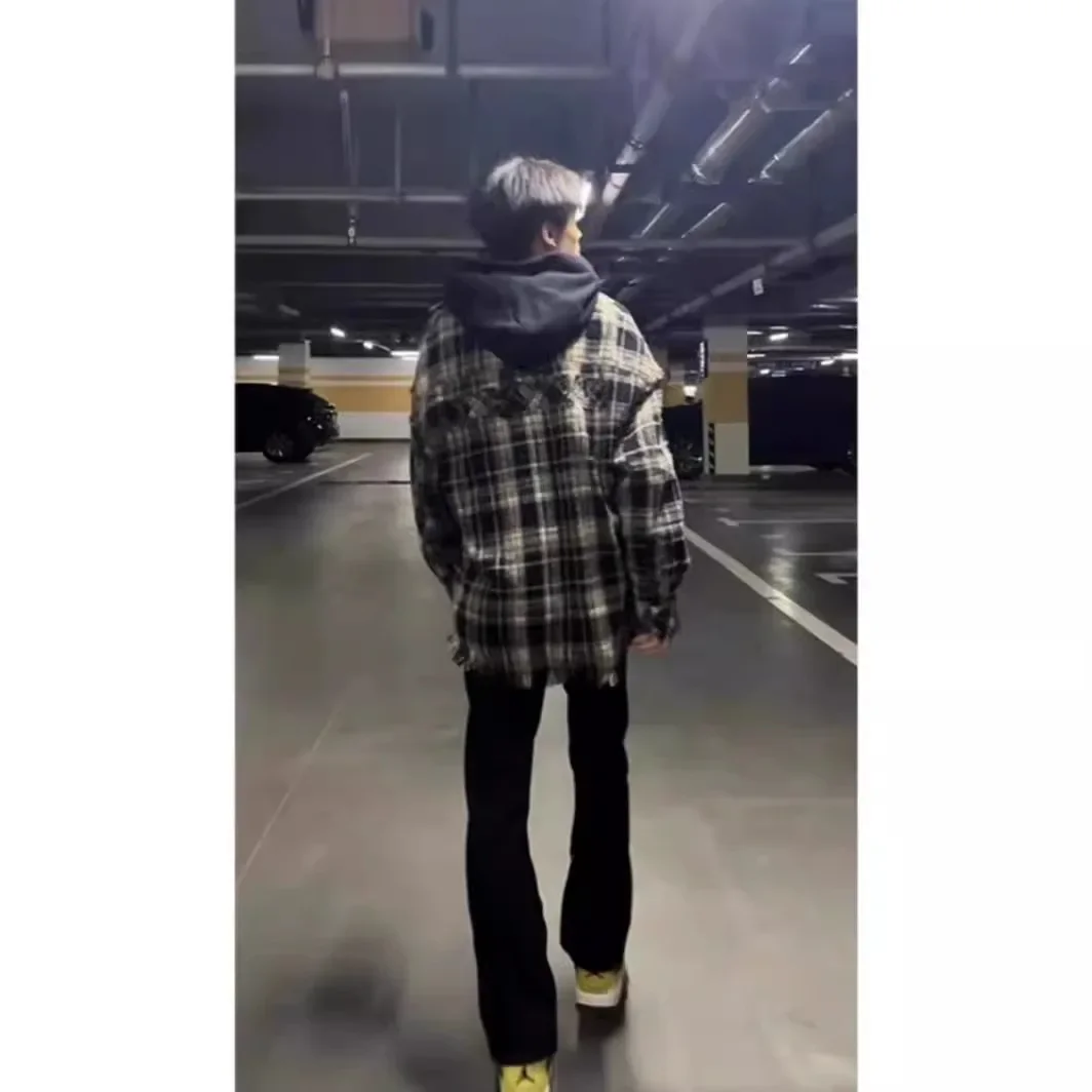 Autumn-Winter-High-end-Plaid-Shirt-Men-s-Embroidery-Distressed-Fringe ...