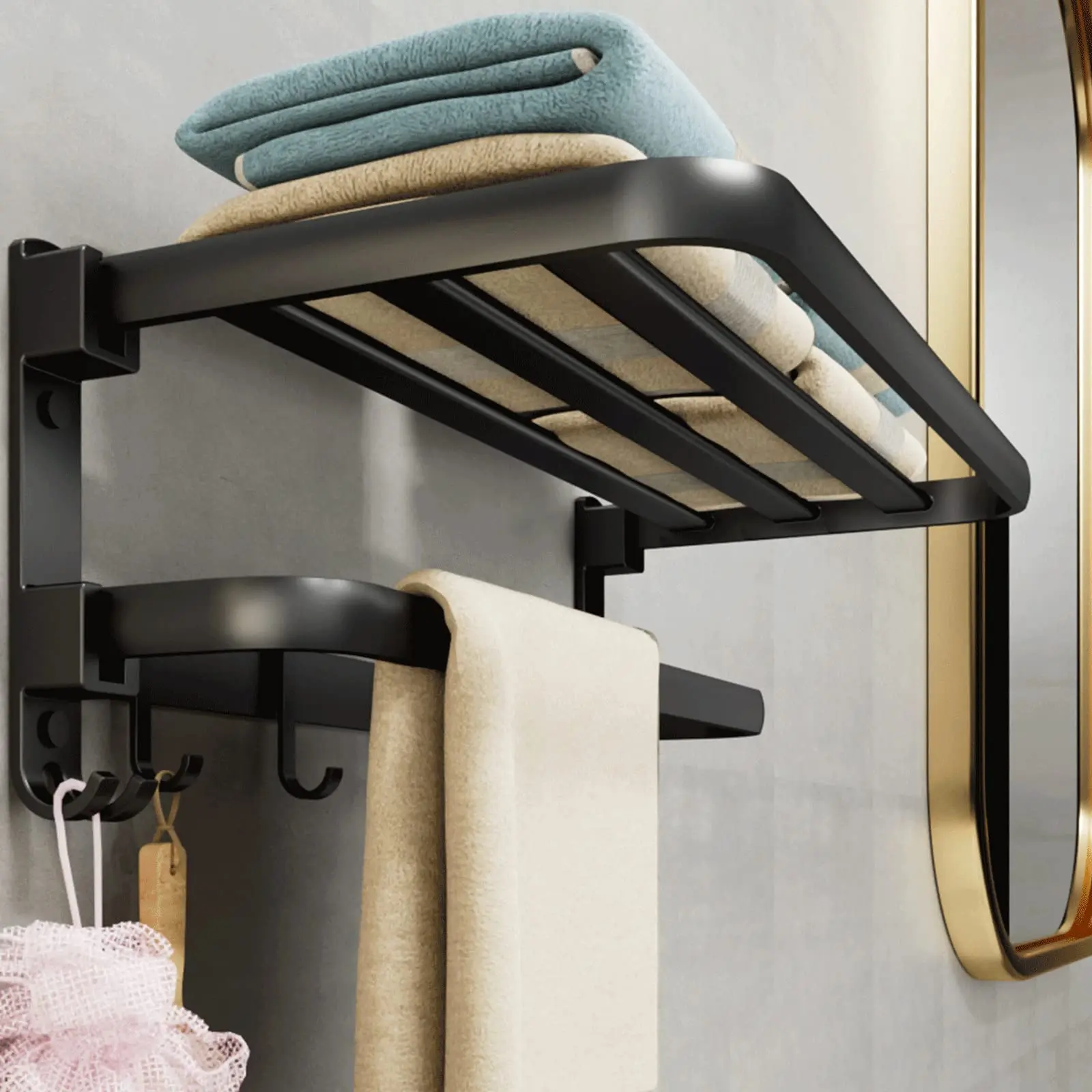 Towel-Rack-with-Towel-Bar-Stainless-Foldable-Towel-Shelves-Movable ...