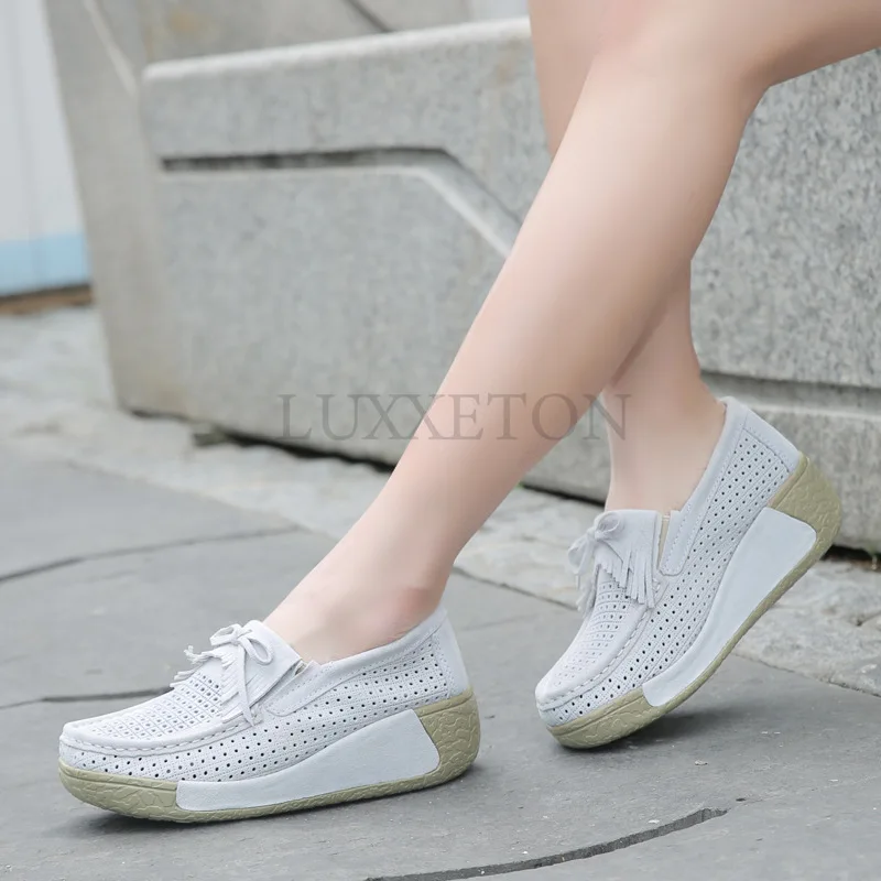 Genuine-Leather-Thick-Sole-Sloping-Heel-Rocking-Shoes-Tassel-Sponge ...