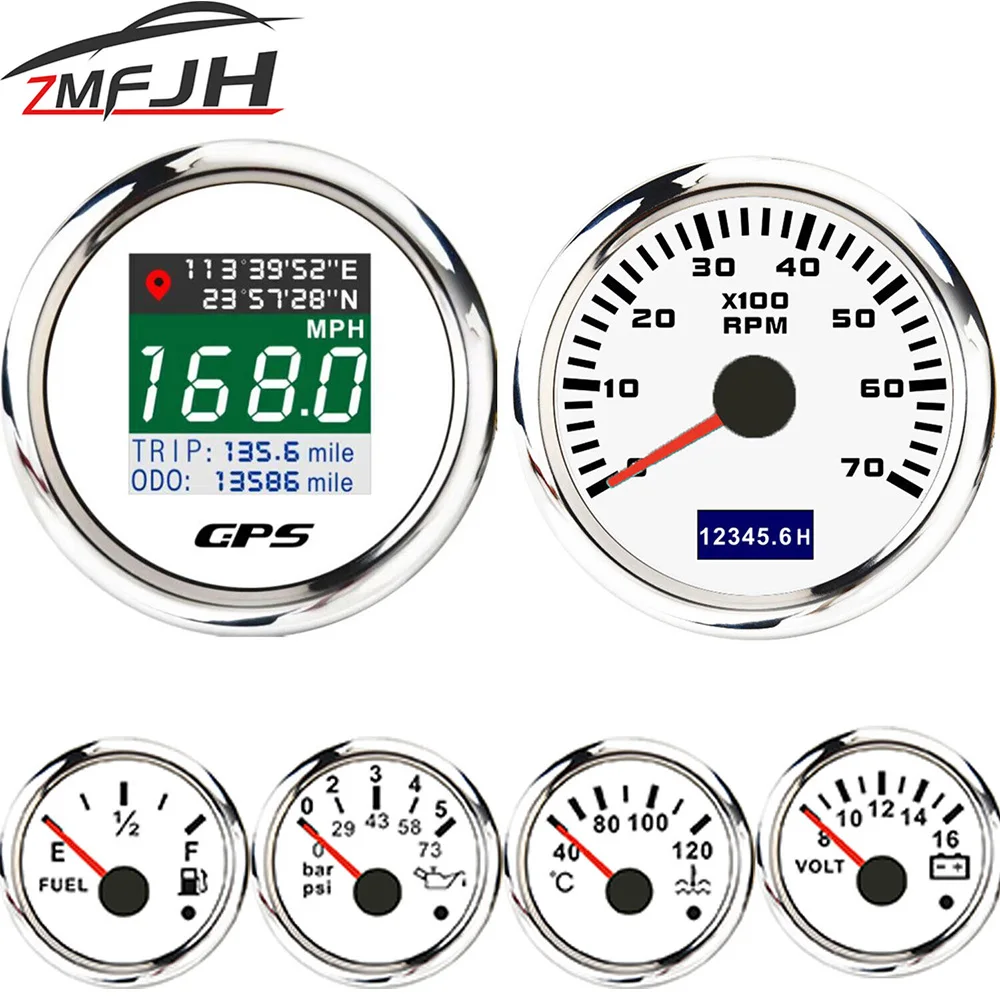 Generic 6 Gauge Set 52mm Gps Speedometer Gauge Tachometer Water Temp ...