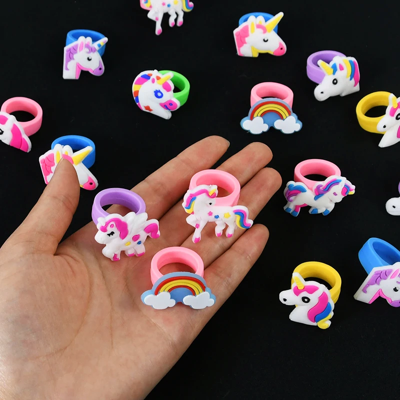 10pcs Cartoon Animal Rainbow Unicorn Ring Jewelry Girls Finger Unicorn ...