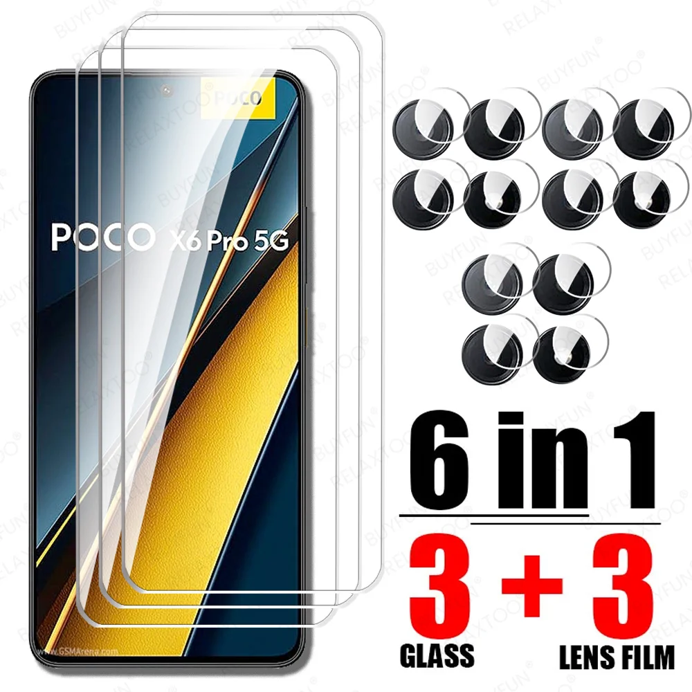 6 in 1 For Poco X6 Pro Glass For Poco X7 F6 M6 4G Protective Glass For ...
