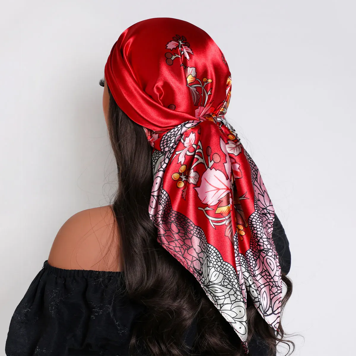 Handkerchiefs Hair Silk Scarf 90*90cm Print Satin Big Square Silk ...