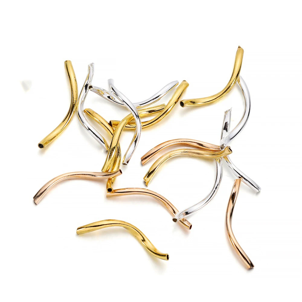 100pcs 2x25mm Smooth Copper Curved S Tube Spacer Beads Connectors For ...