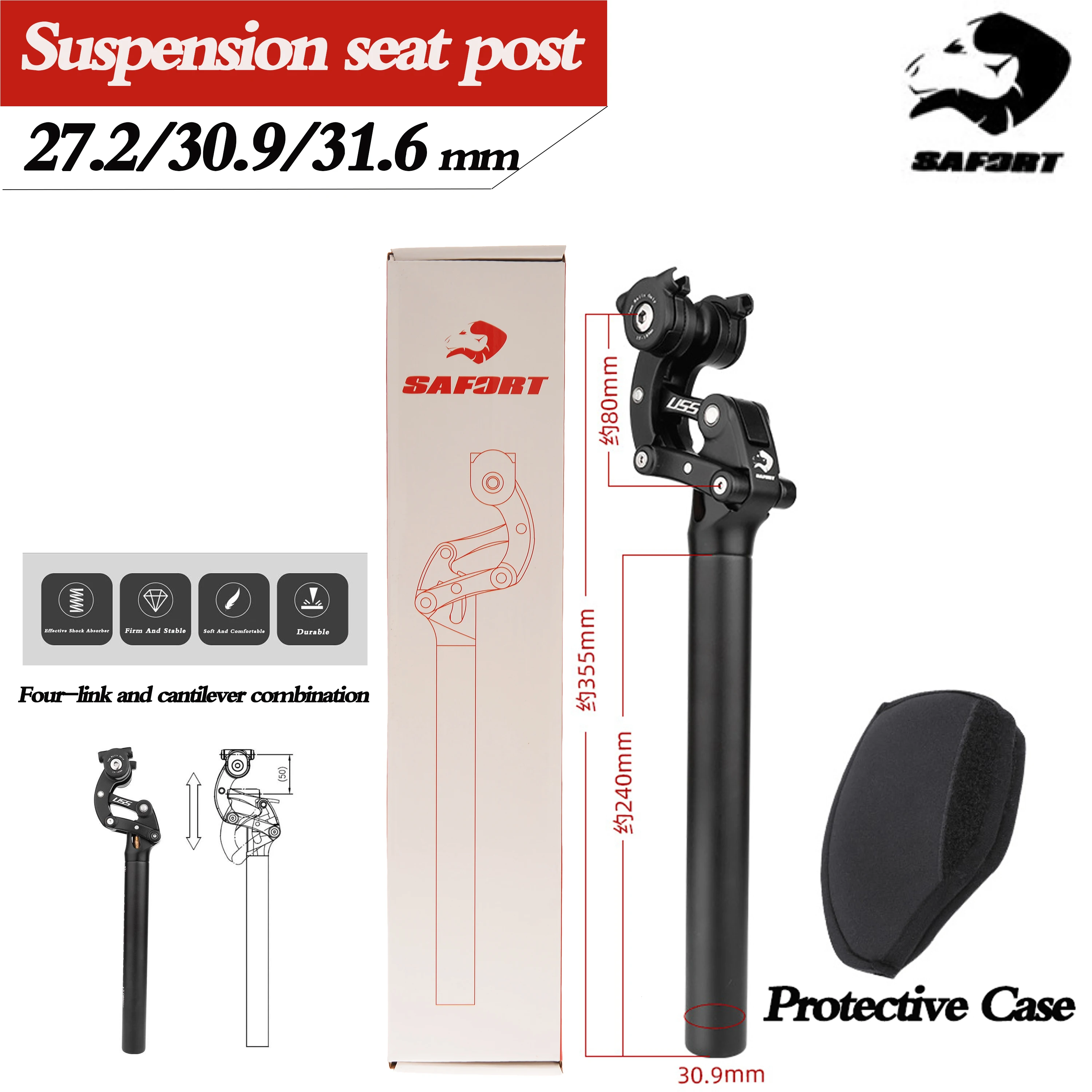 SAFORT Suspension Seat Post 27.2/30.9/31.6mm Four link Adjustable ...