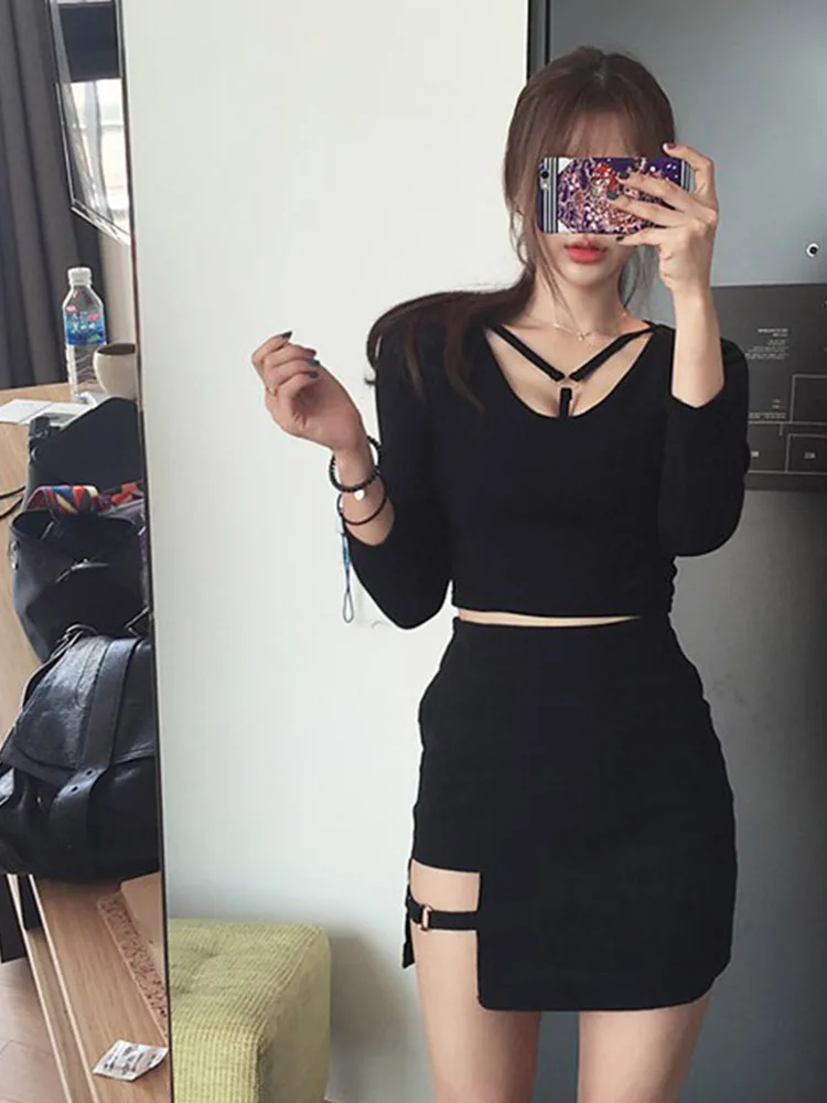 Korean-Style-Black-Package-Hip-Skirts-Irregular-Hem-Pencil-Micro-Mini ...