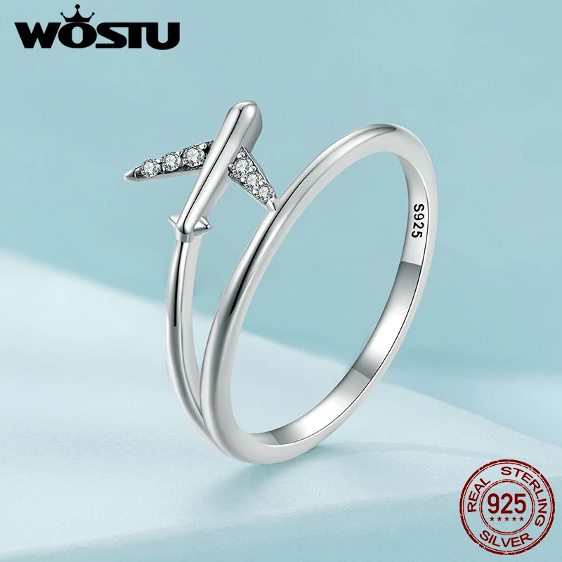 WOSTU Original 925 Sterling Silver Airplane Ring with Zircon for Women ...