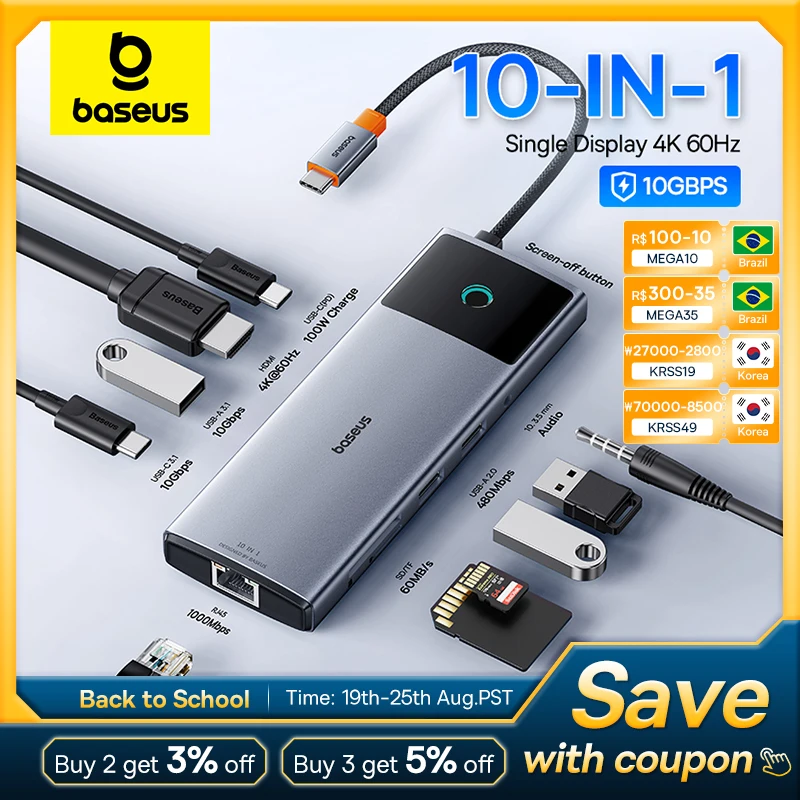 Baseus-HUB-USB-Tipo-C-10Gbps-4K-60Hz-HDMI-RJ45-Ethernet-PD-100W-para ...