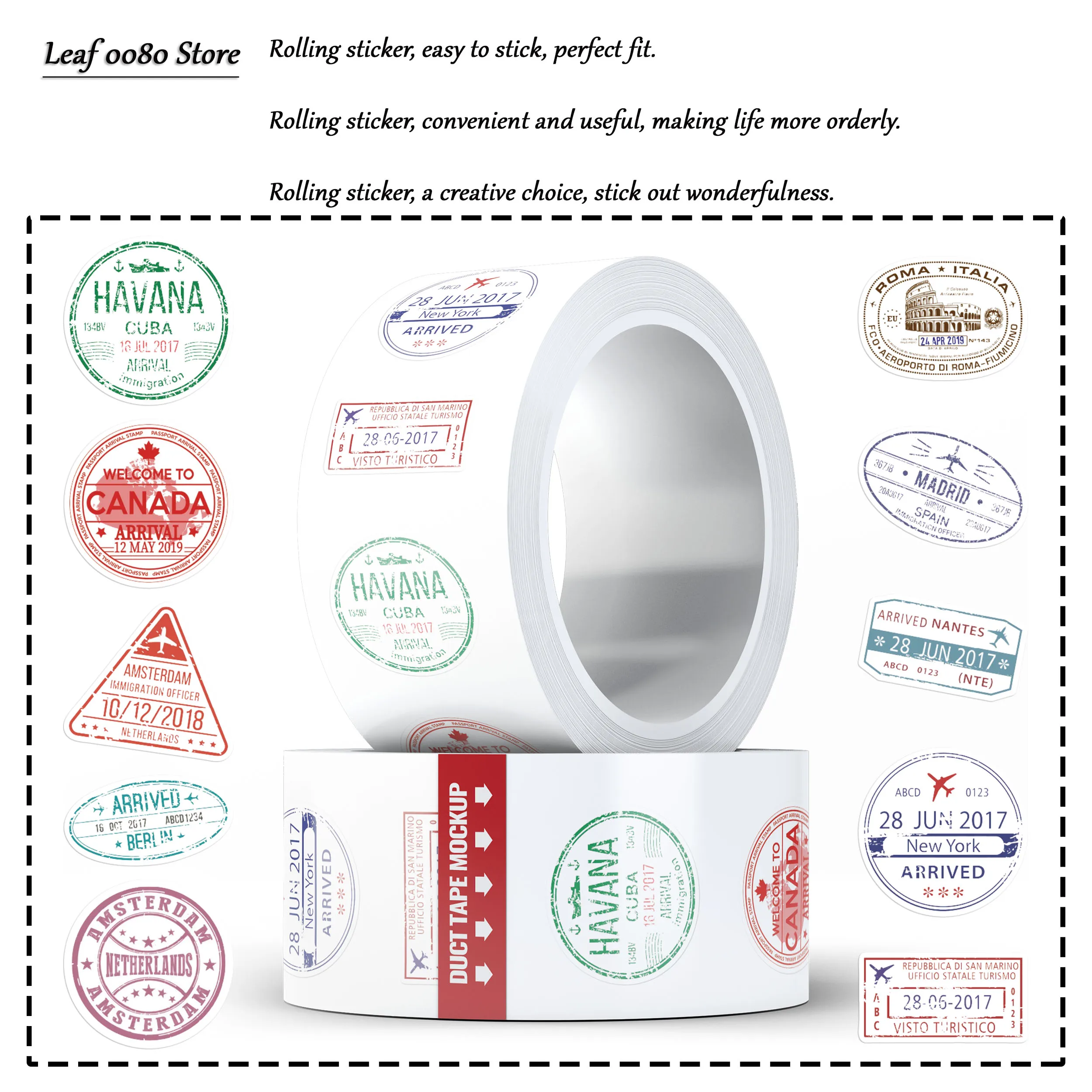 500PCS Passport Stamps Roll Stickers Retro Style Graffiti Decals For ...