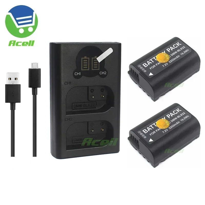 Dual Charger or DMW-BLK22 2250mAh Battery for Panasonic Lumix DC-S9 DC ...